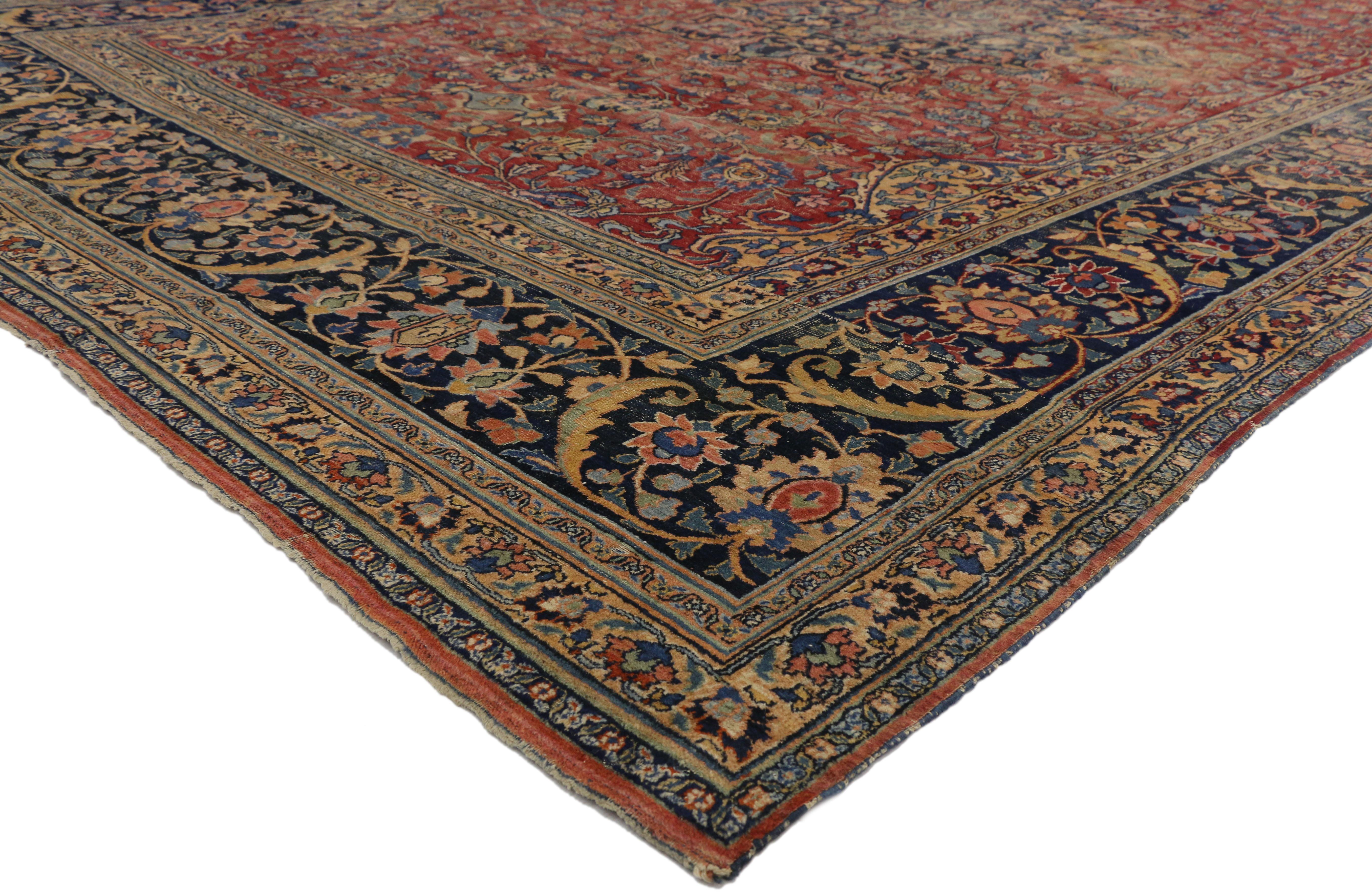 Distressed Antique Persian Mashhad Gallery Rug with Rustic Artisan ...