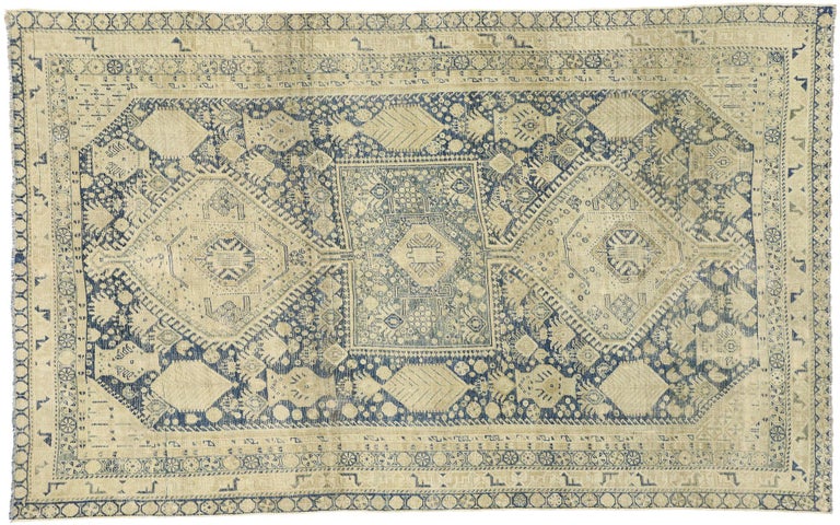Distressed Antique Persian Shiraz Design Rug with British Colonial ...