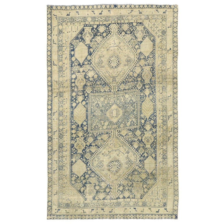 Distressed Antique Persian Shiraz Design Rug with British Colonial ...