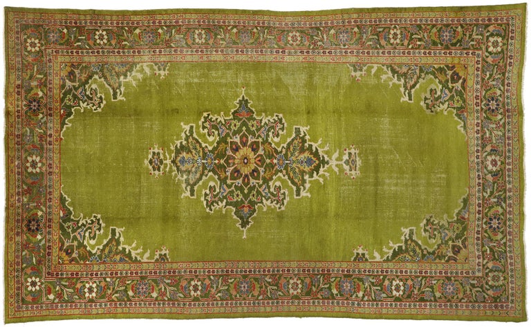 Distressed Antique Persian Sultanabad Palace Rug with Bold English ...