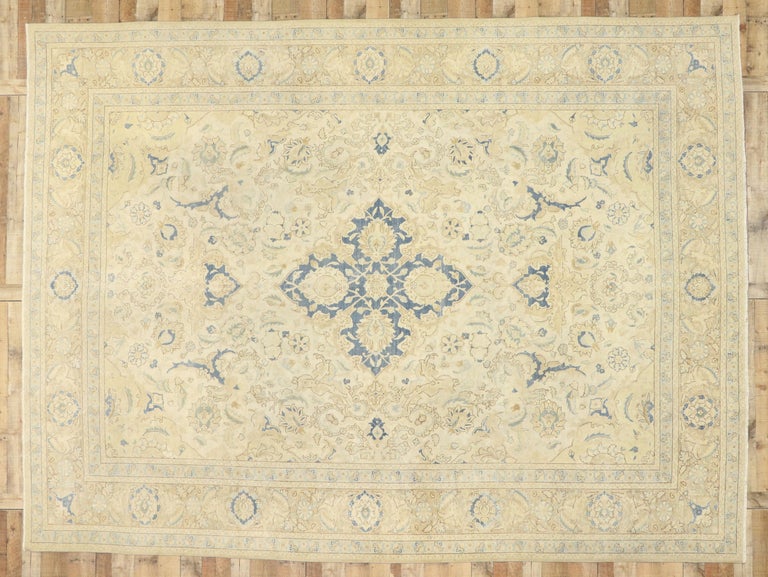 Distressed Antique Persian Tabriz Rug with British Colonial Style For ...