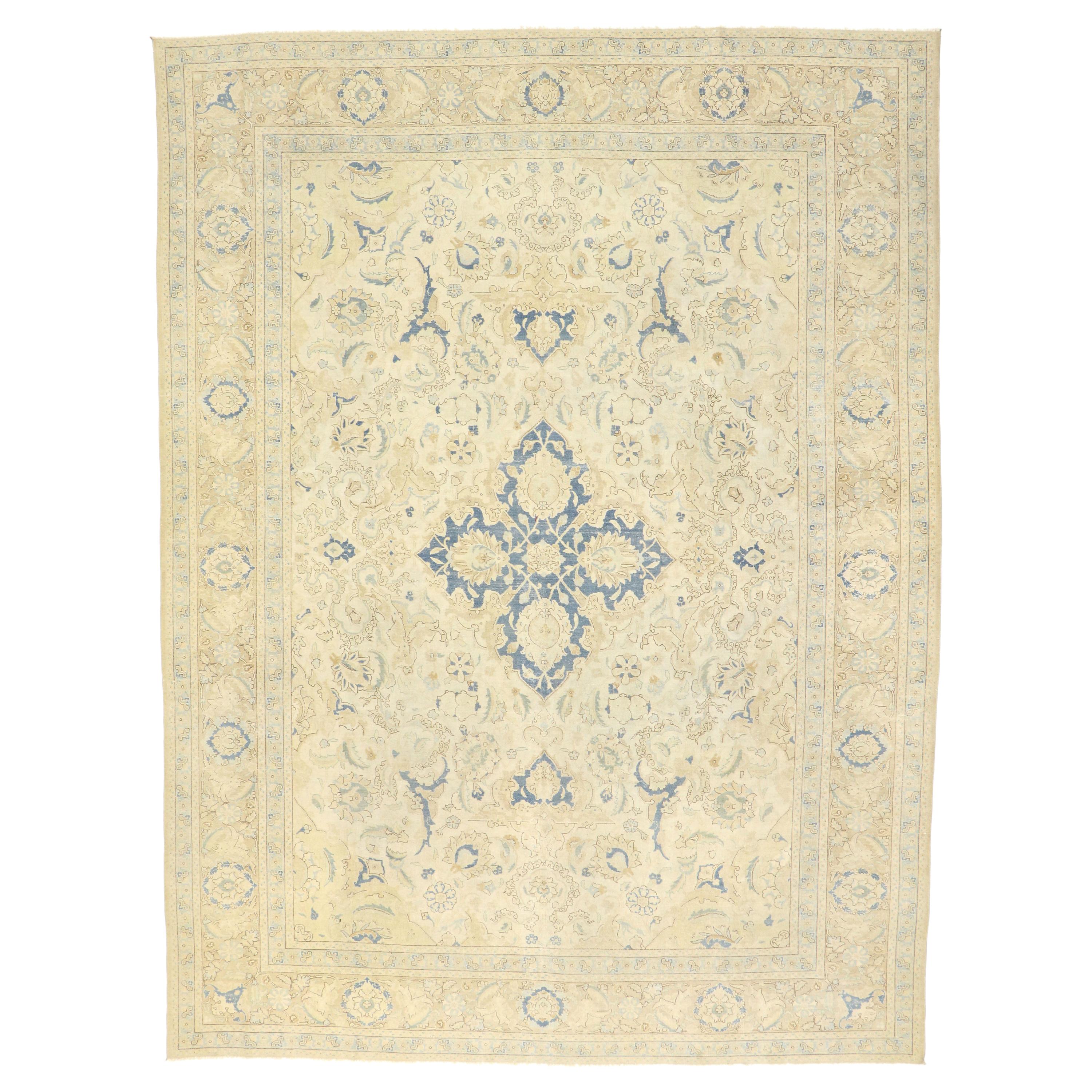 Distressed Antique Persian Tabriz Rug with British Colonial Style For ...