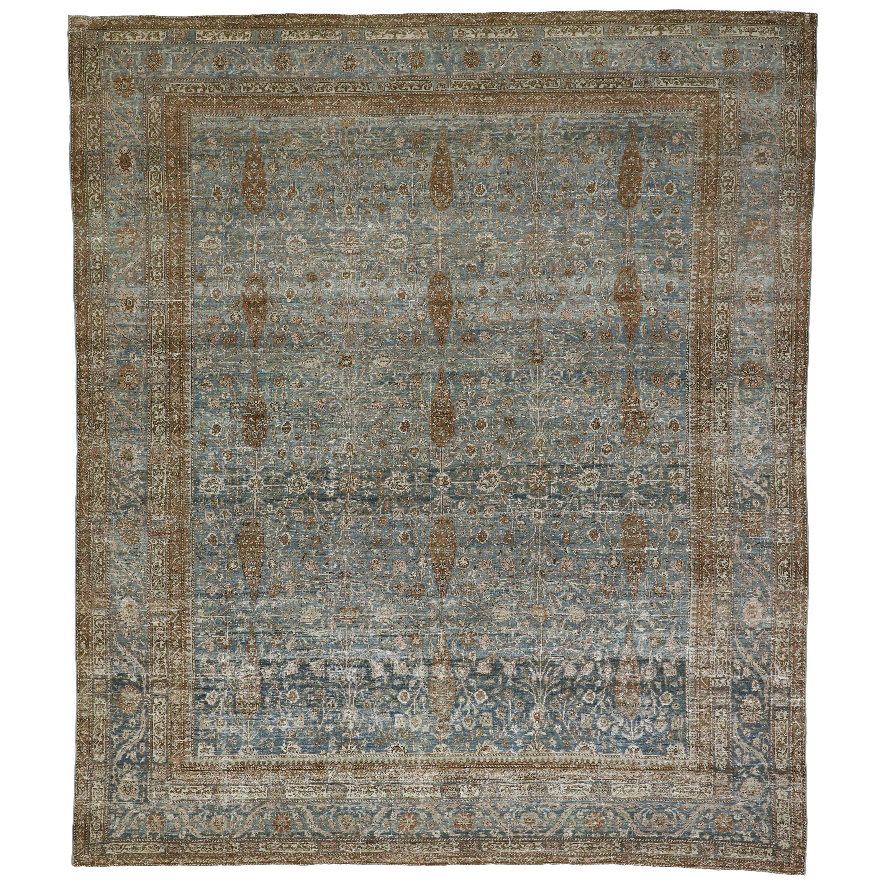 Distressed Antique Persian Tabriz Rug with Neoclassical Gustavian Style ...
