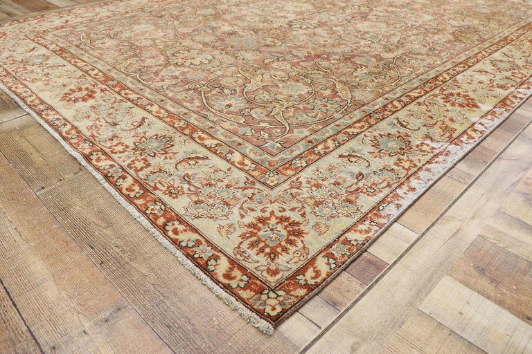 Distressed Antique Persian Tabriz Rug with Rustic Italian Tuscan Style ...
