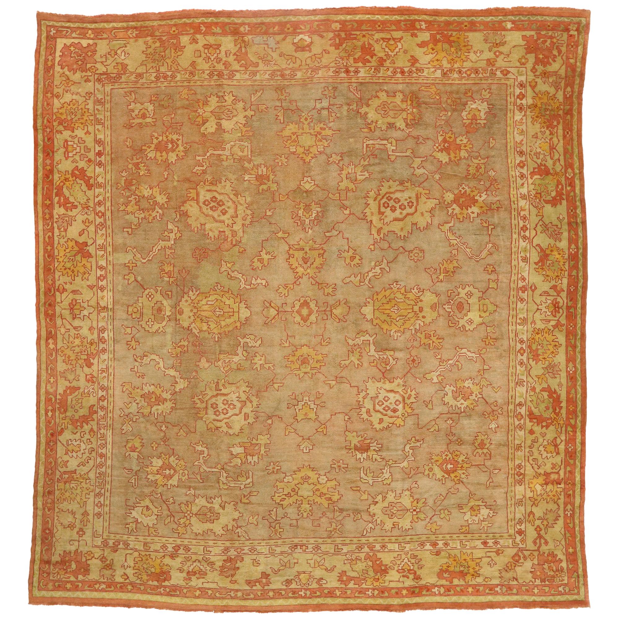 Vintage Turkish Oushak Rug with Mediterranean Rustic Villa Tuscan Style ...