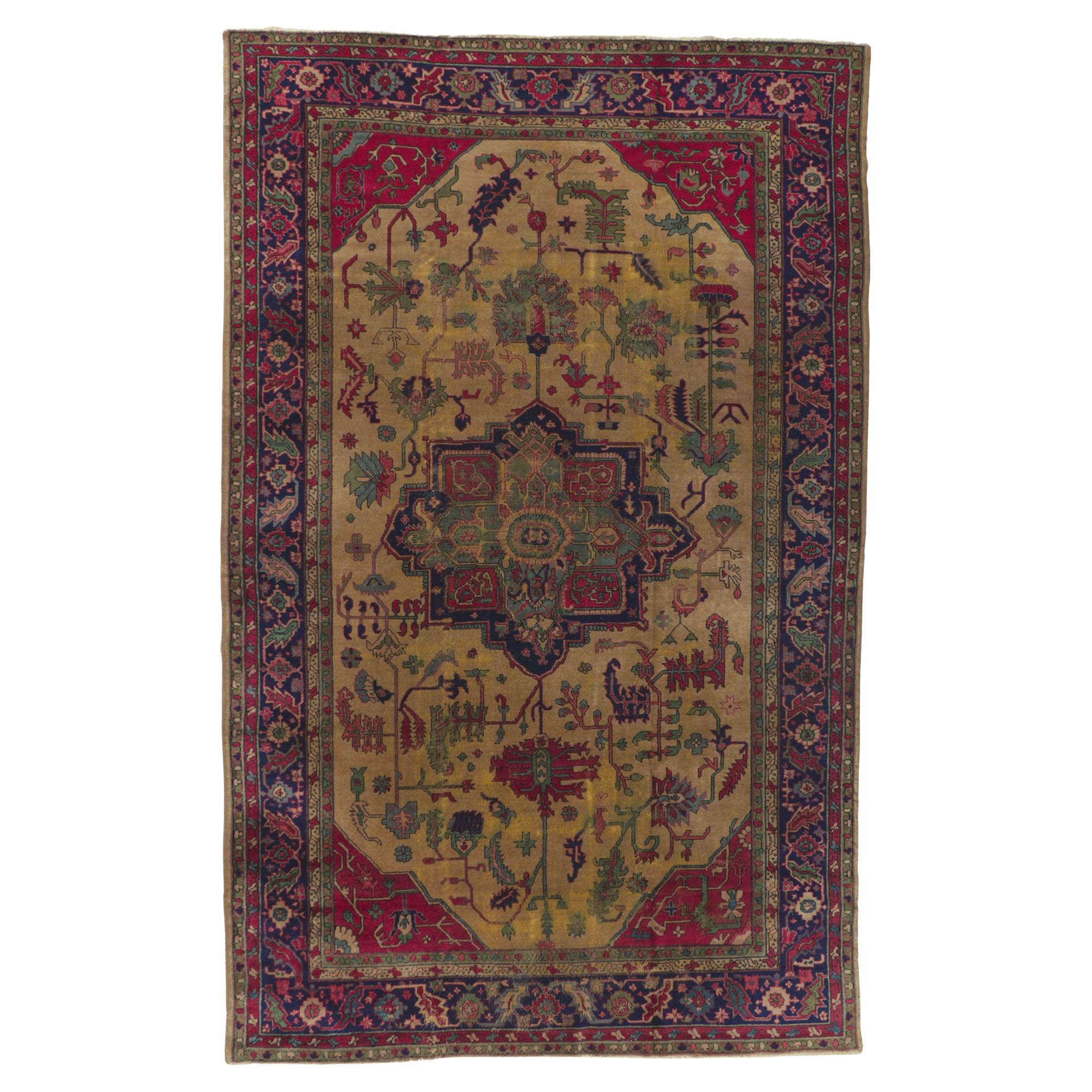 Distressed Antique Turkish Hereke Rug with Rustic English Country ...