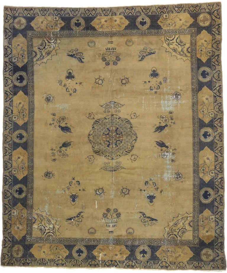 Distressed Antique Turkish Sparta Rug with Chinoiserie Style, Blue and ...