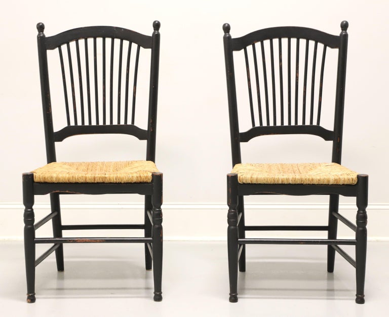 Distressed Black Cottage Style Dining Side Chairs with Rush Seats ...