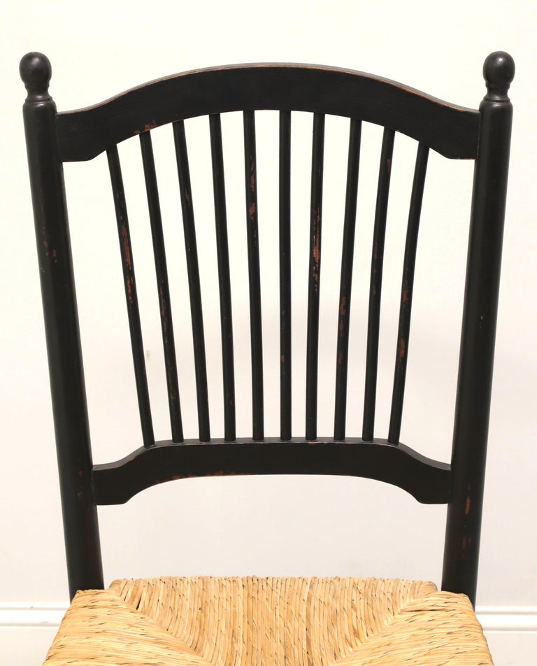 Distressed Black Cottage Style Dining Side Chairs with Rush Seats ...