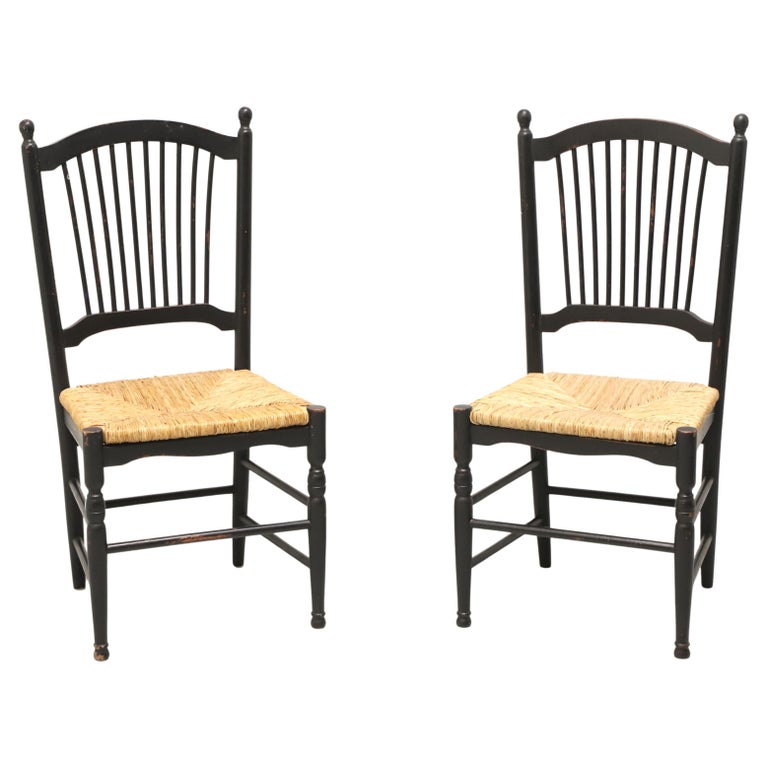 Distressed Black Cottage Style Dining Side Chairs with Rush Seats ...