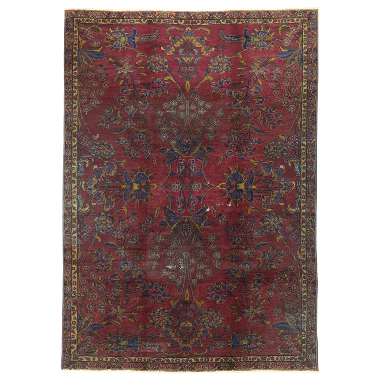 Distressed Burgundy Antique Indian Area Rug with Old World Venetian ...