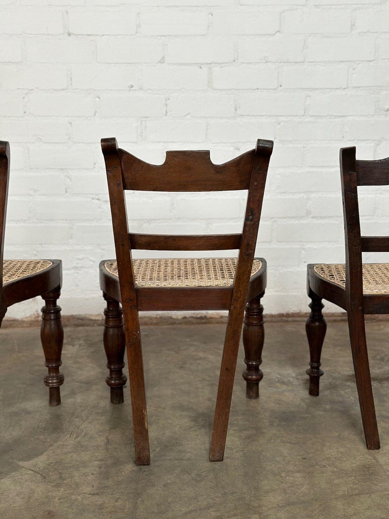 Distressed Caned Dining Chairs, Set of Four For Sale at 1stDibs