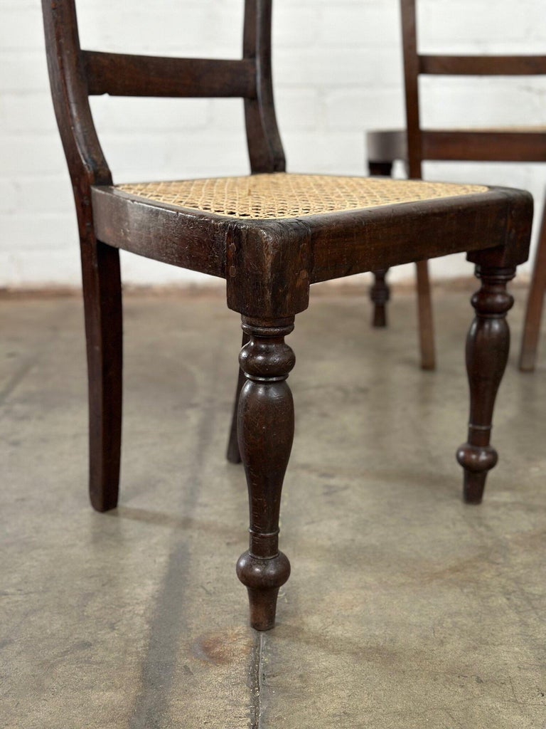 Distressed Caned Dining Chairs, Set of Four For Sale at 1stDibs