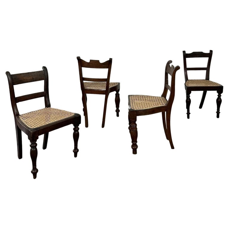 Distressed Caned Dining Chairs, Set of Four For Sale at 1stDibs