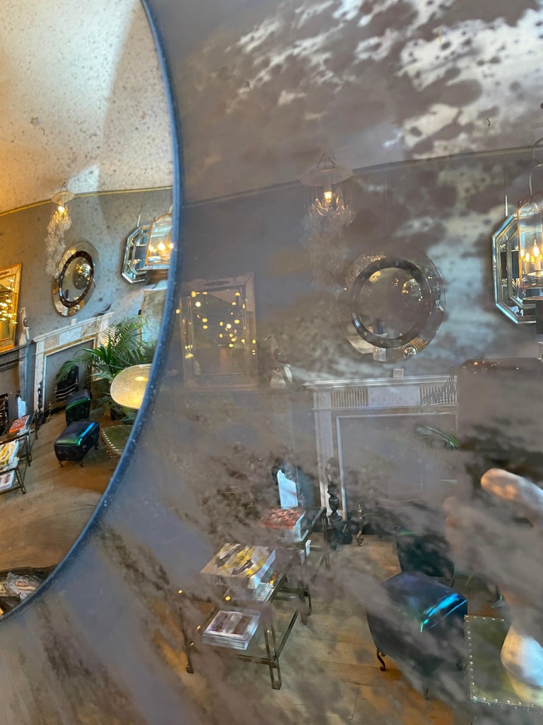 Distressed Double Convex Mirror For Sale at 1stDibs