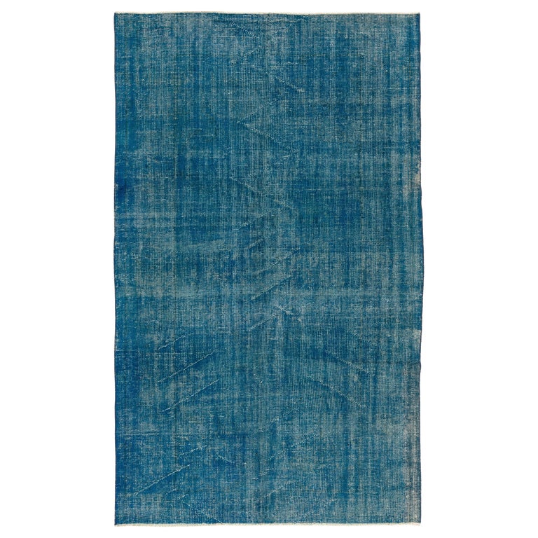 5.4x8.8 Ft Distressed Hand-Made 1950s Turkish Area Rug Over-Dyed in ...