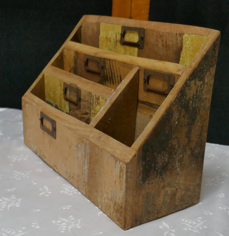 Distressed Industrial Look Desk Top Stationary Box Letter Rack For Sale ...