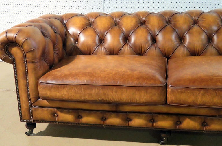 Distressed Leather Chesterfield Sofa For Sale at 1stDibs