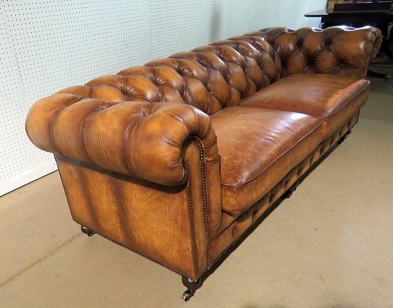Distressed Leather Chesterfield Sofa For Sale at 1stDibs