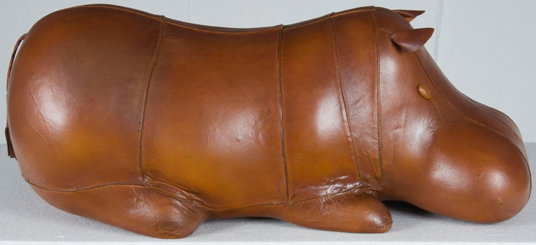 Distressed Leather Laying Hippo Hippopotamus Animal Footstool Ottoman ...
