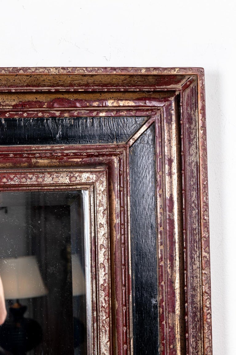 Distressed Mirror in a Red and Black Finish For Sale at 1stDibs
