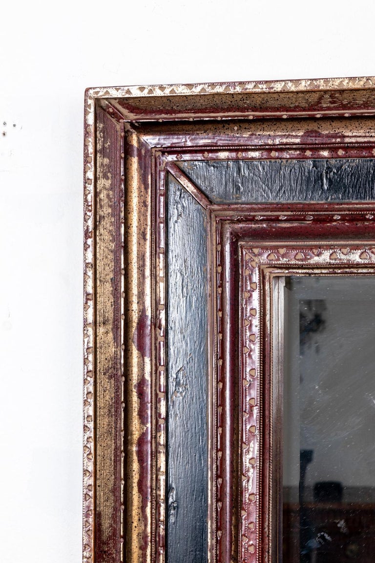 Distressed Mirror in a Red and Black Finish For Sale at 1stDibs
