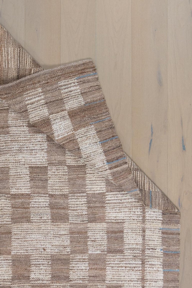 Neutral Checkered Shag Rug at 1stDibs
