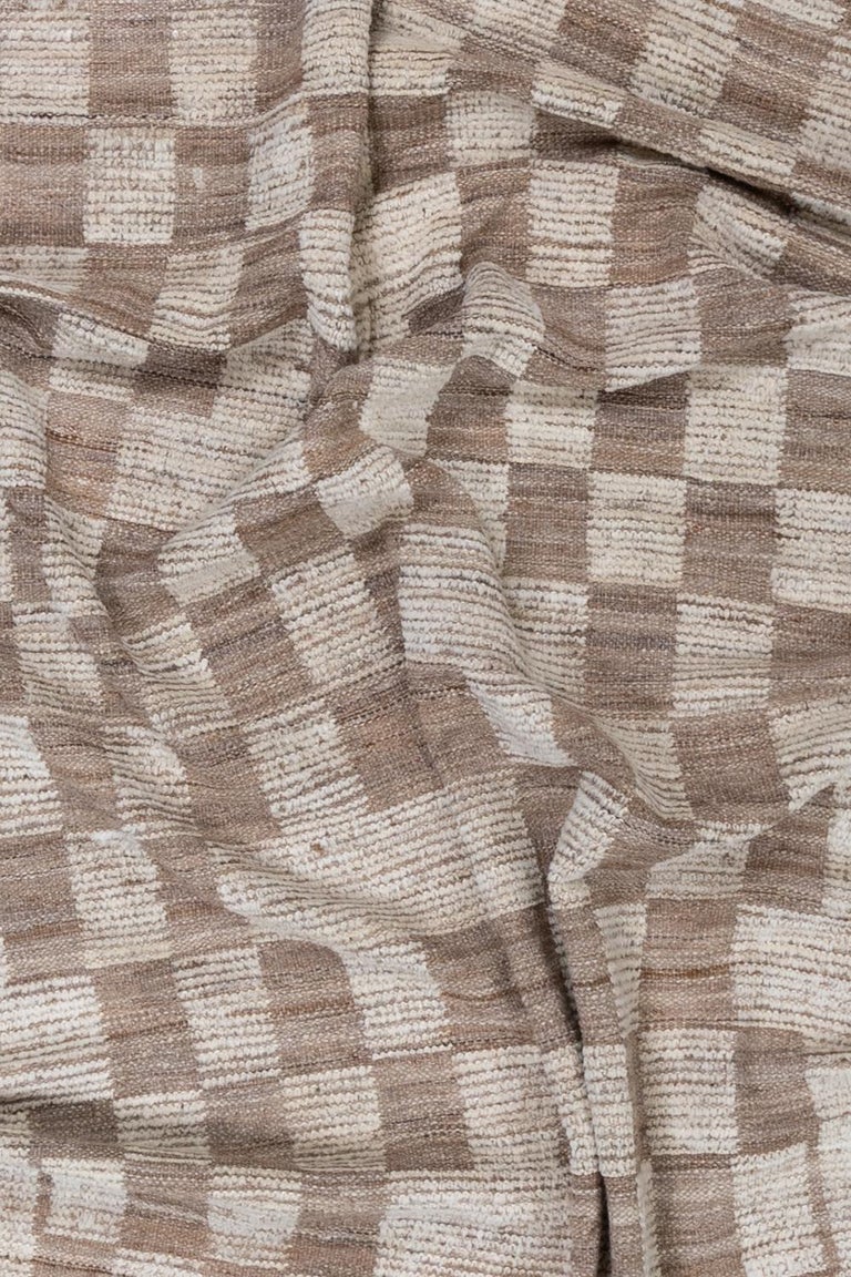 Neutral Checkered Shag Rug at 1stDibs