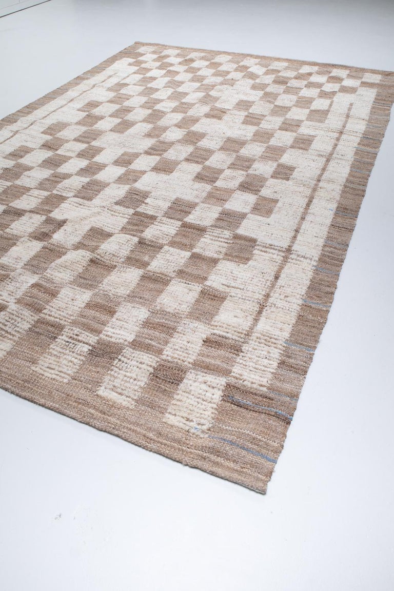 Neutral Checkered Shag Rug at 1stDibs