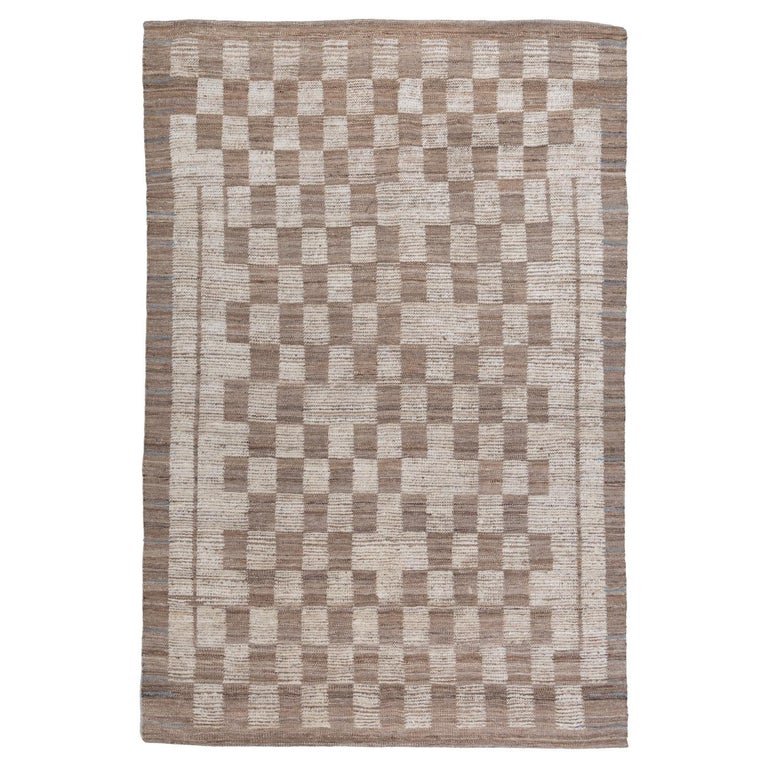 Neutral Checkered Shag Rug at 1stDibs