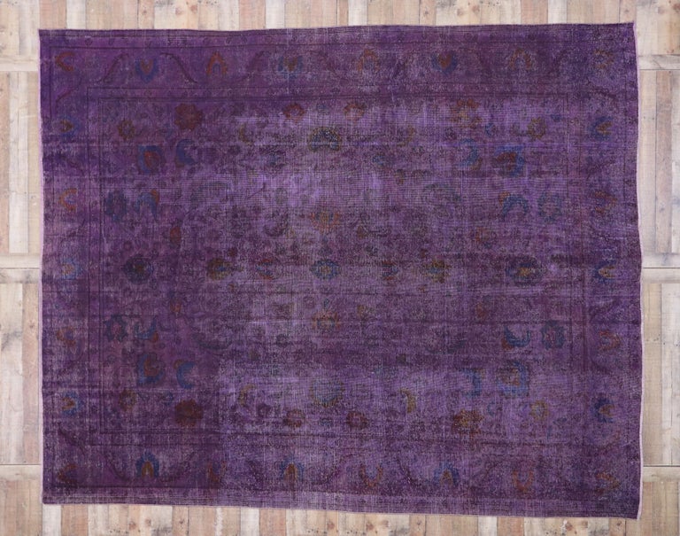 Distressed Overdyed Purple Persian Rug with PostModern Memphis Style at ...