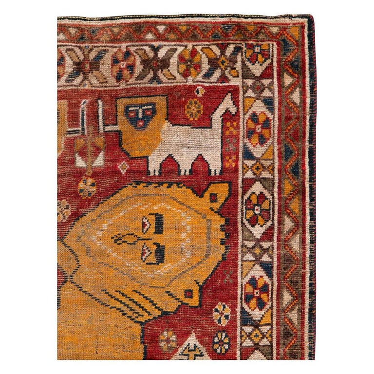 Distressed Persian Handmade Tribal Rug in Deep Red, Orange, and Ivory ...
