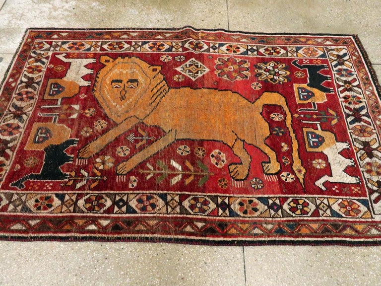 Distressed Persian Handmade Tribal Rug in Deep Red, Orange, and Ivory ...