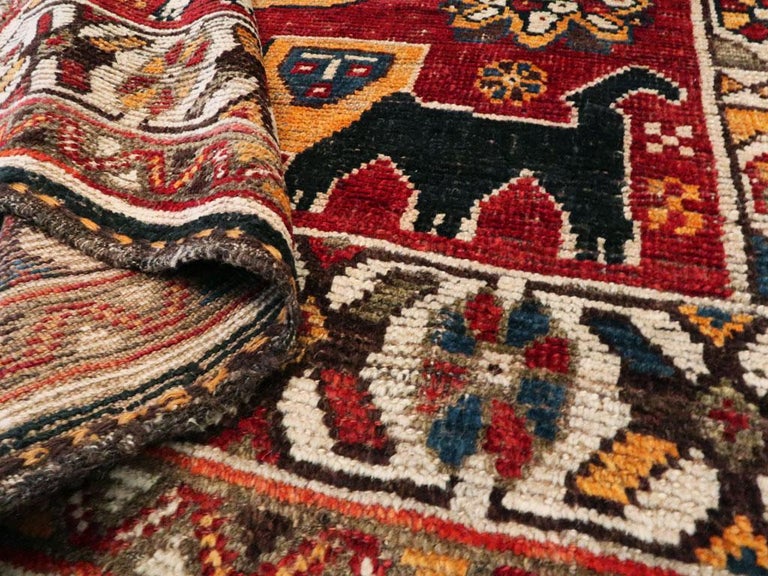 Distressed Persian Handmade Tribal Rug in Deep Red, Orange, and Ivory ...