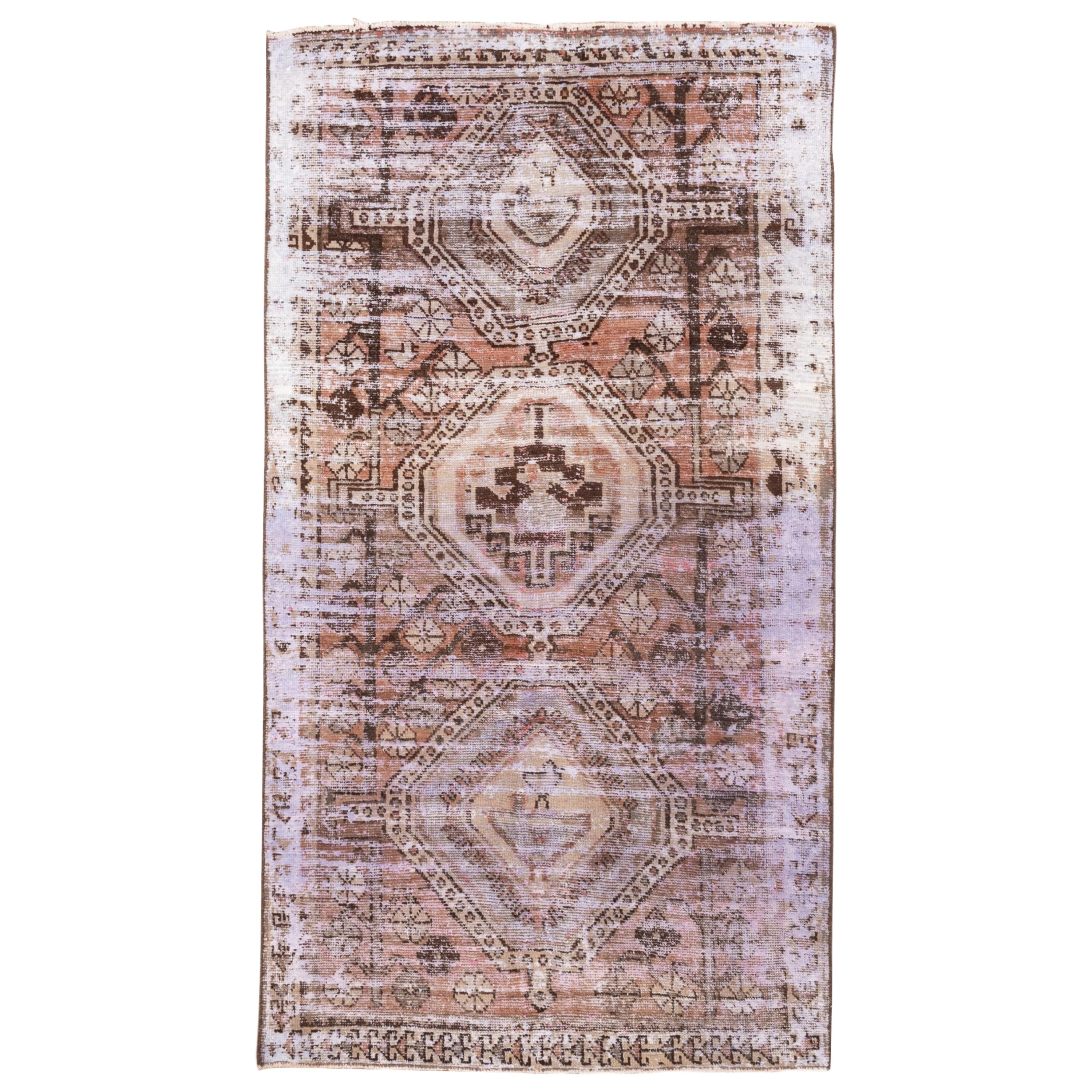Distressed Pink and Brown Geometric Turkish Rug, All-Over Field For ...