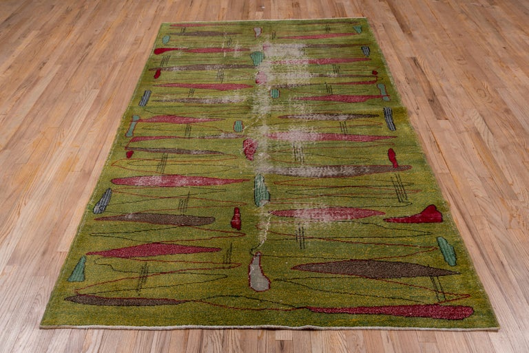 Distressed Turkish Art Deco Rug, Kelly Green Field For Sale at 1stDibs ...
