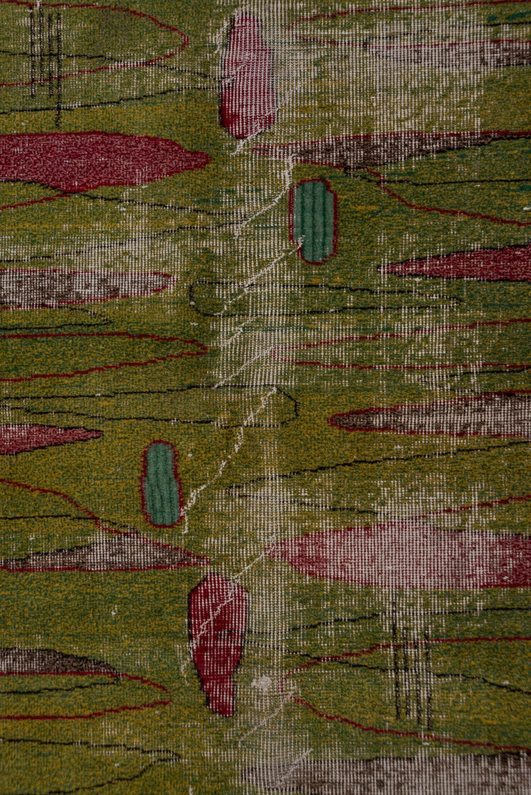 Distressed Turkish Art Deco Rug, Kelly Green Field For Sale at 1stDibs ...