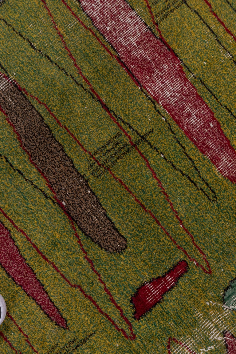 Distressed Turkish Art Deco Rug, Kelly Green Field For Sale at 1stDibs ...