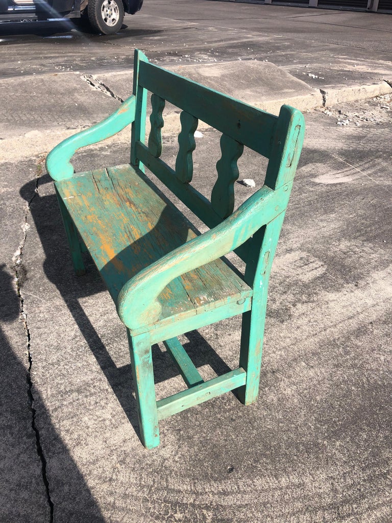 Distressed Turquoise Antique Santa Fe Bench at 1stDibs | distressed ...