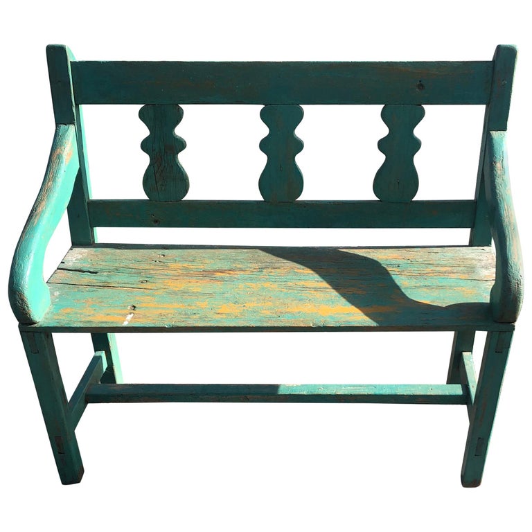 Distressed Turquoise Antique Santa Fe Bench at 1stDibs | distressed ...