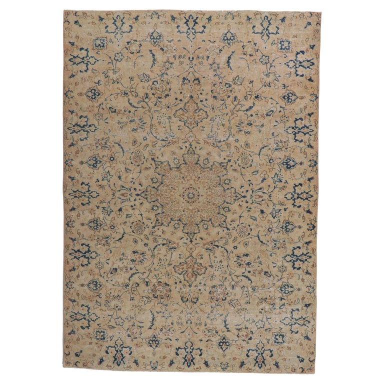 Distressed Vintage Persian Isfahan Rug For Sale at 1stDibs