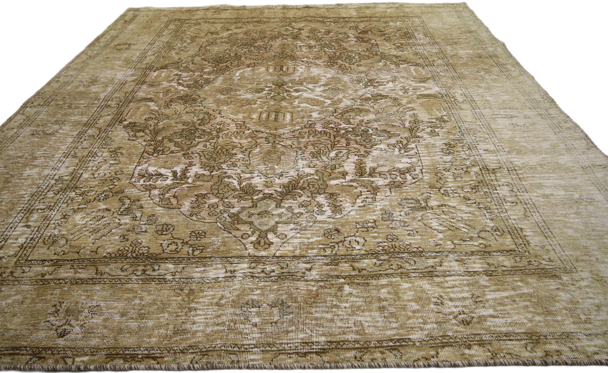 Distressed Vintage Persian Overdyed Rug with Rustic French Industrial ...