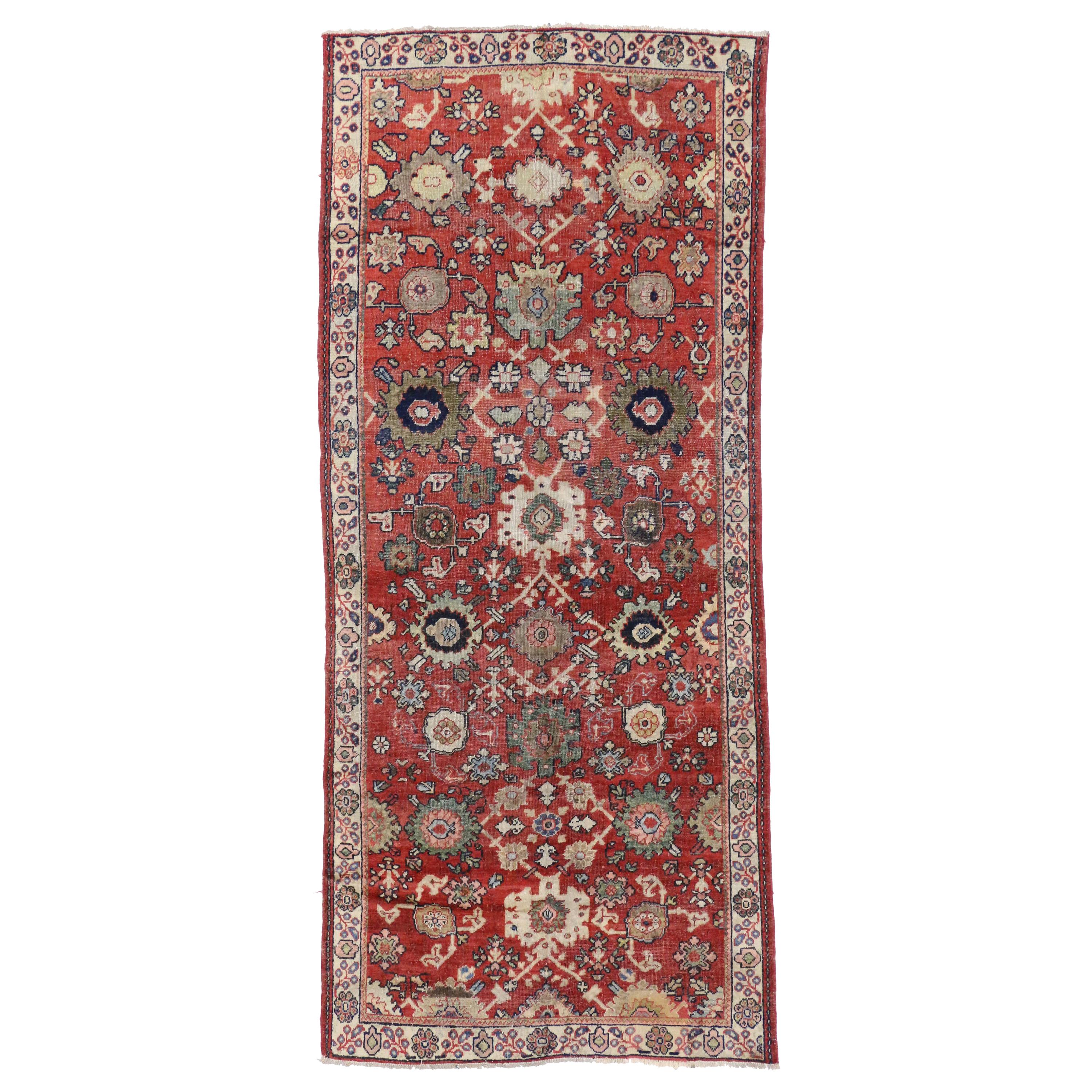 Distressed Vintage Persian Mahal Runner, Rustic Hallway Runner For Sale ...
