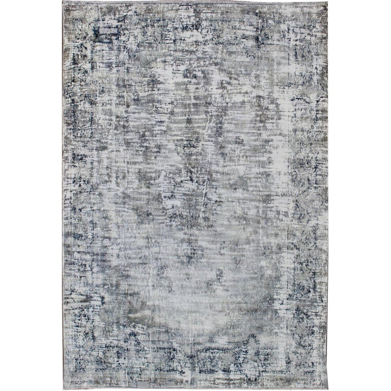 Distressed Vintage Rug with Abstract Design in Silver, Blue, Gray, L ...