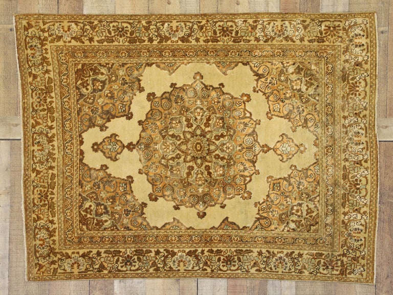 Distressed Vintage Persian Tabriz Accent Rug with Rustic Tuscan Style ...