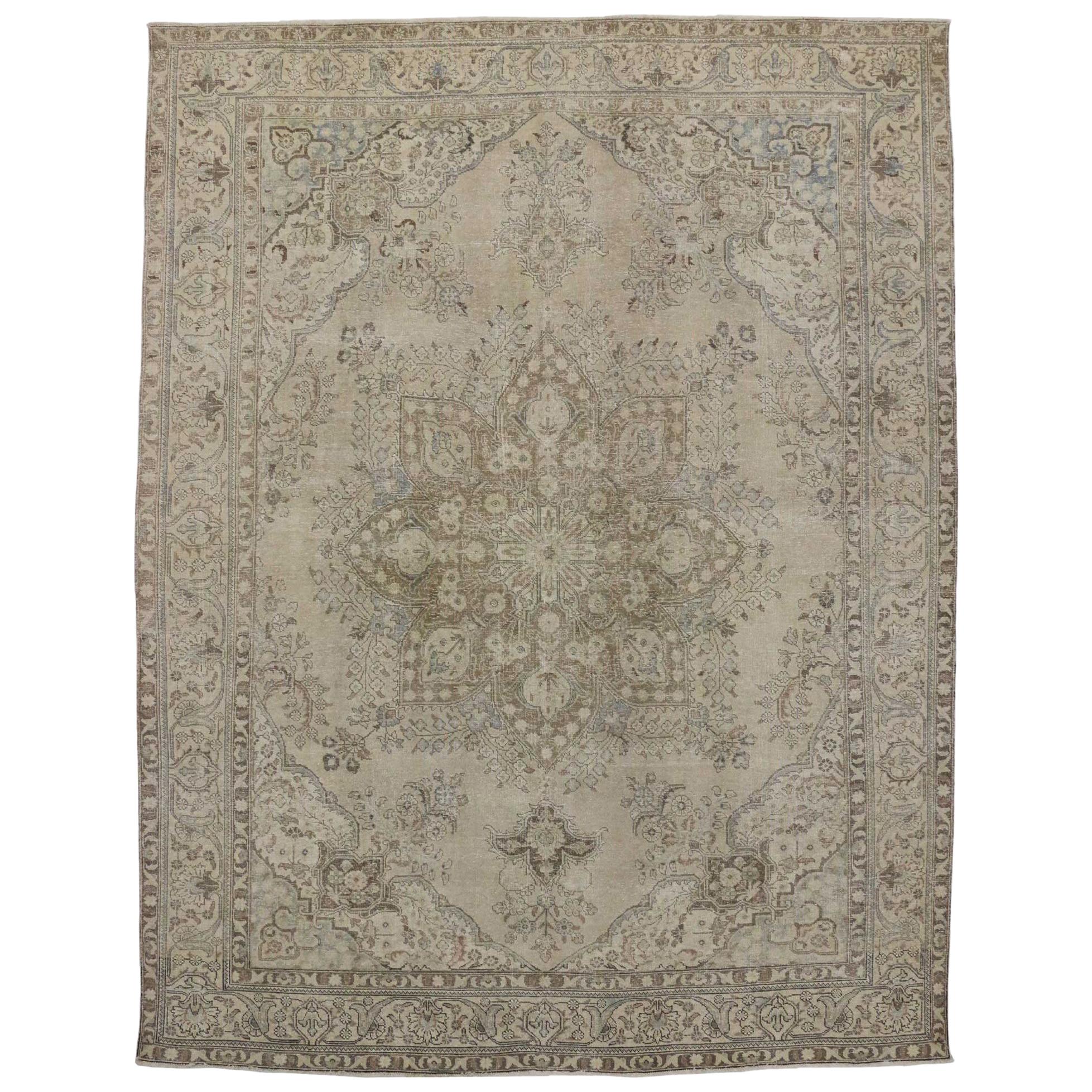 Distressed Pink Overdyed Vintage Persian Rug with Modern Industrial ...