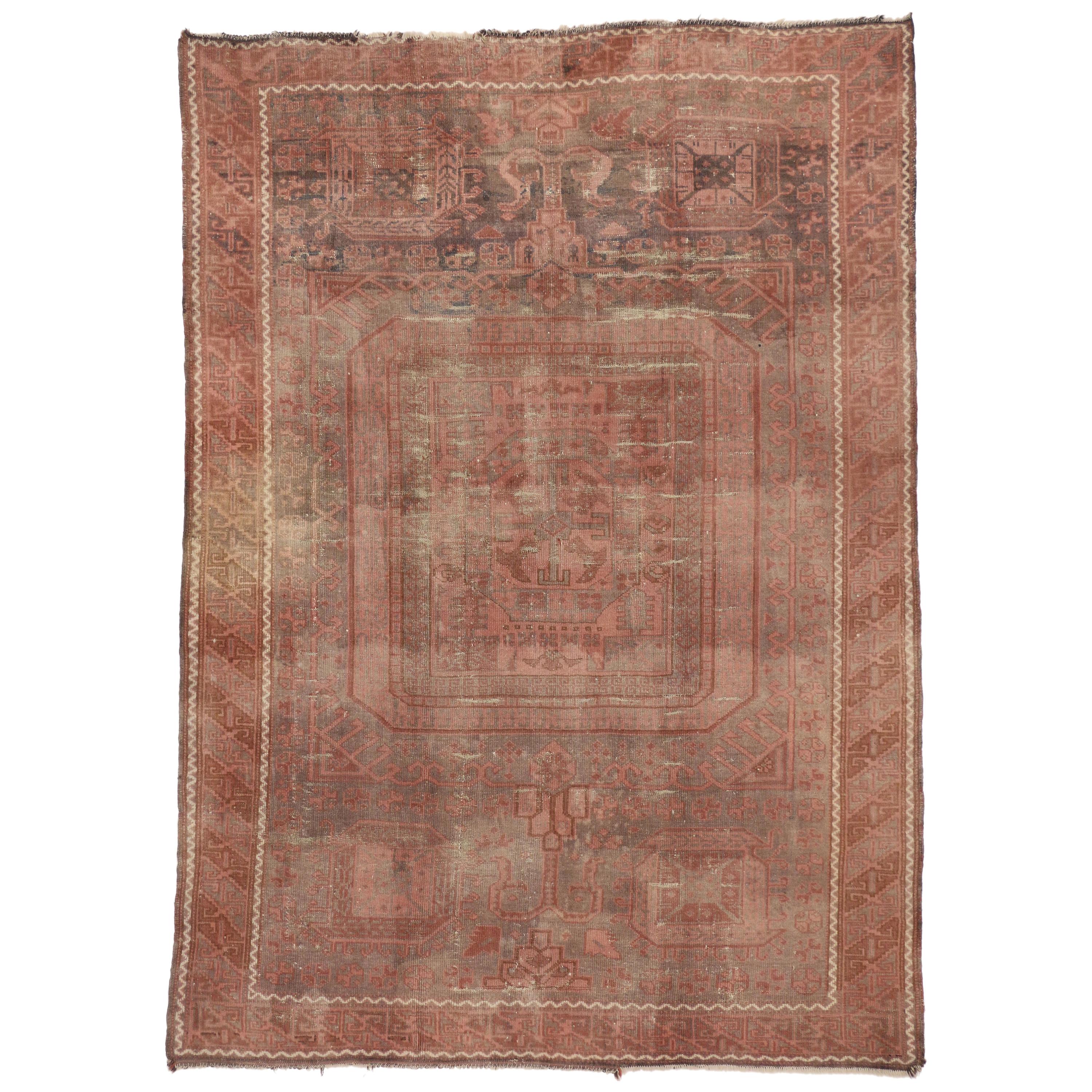 Rustic Farmhouse Style Turkish Oushak Area Rug with Large Geometric ...