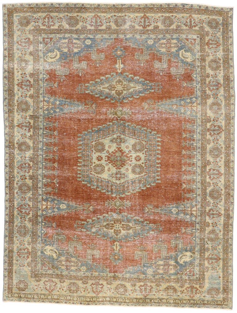 Distressed Vintage Persian Viss Rug with Rustic Tribal Style For Sale ...