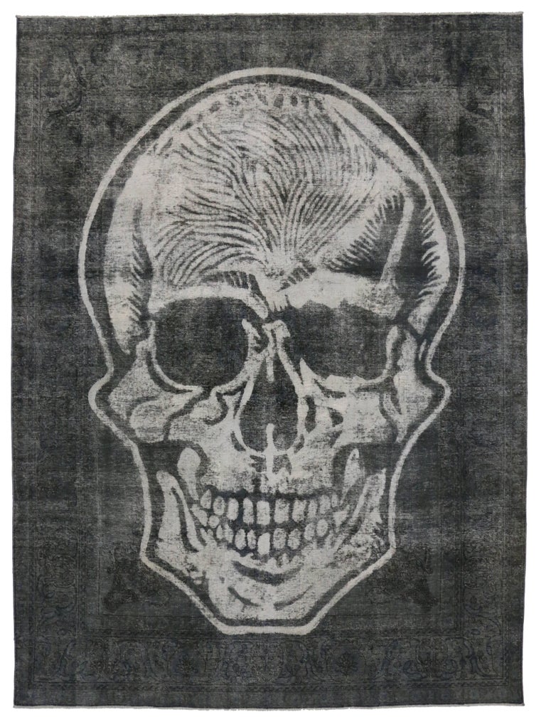 Distressed Vintage Overdyed Skull Rug Inspired by Alexander McQueen For ...