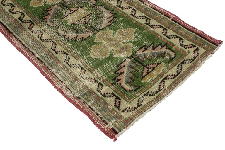Distressed Vintage Turkish Green Oushak Runner, Narrow Hallway Runner ...